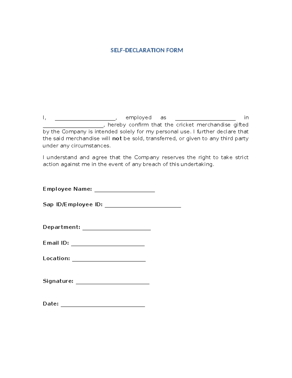 Employee GIFT Undertaking Letter - SELF-DECLARATION FORM I ...