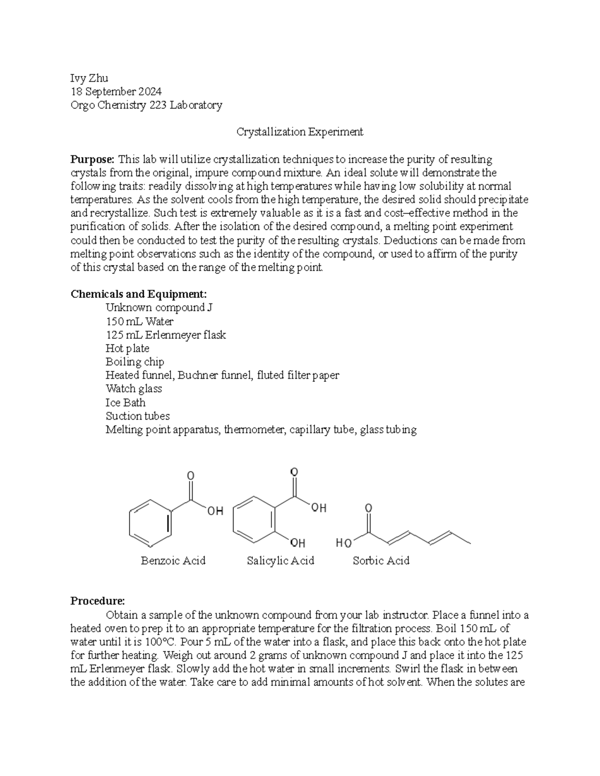 Orgo Chem 223 Lab: Crystallization Experiment & Purity Analysis - Studocu