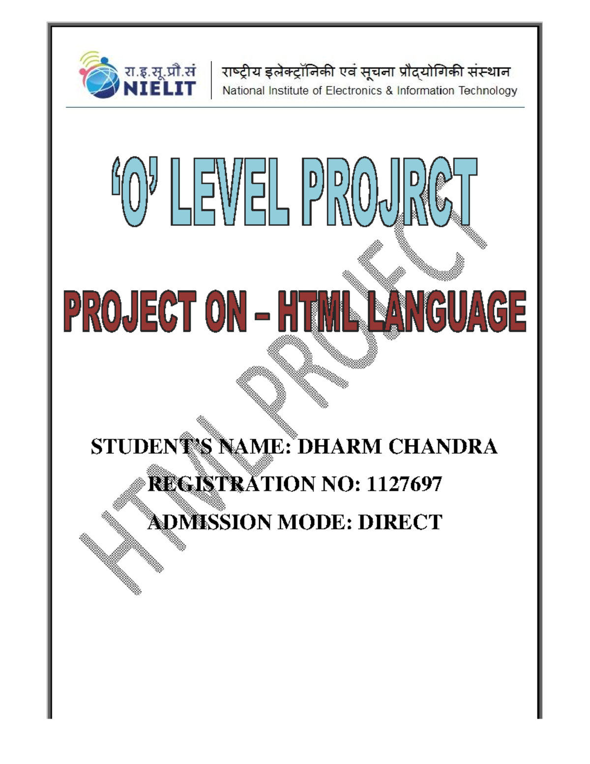 NIELIT Project Completion Certificate - Dharm Chandra (1127697) - Studocu
