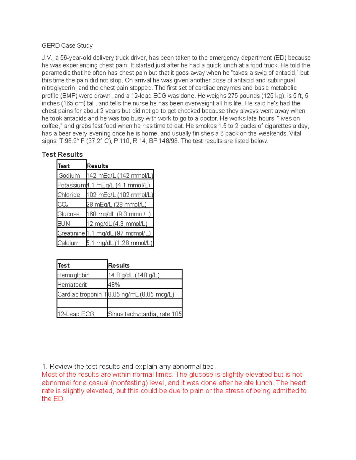 GERD Case Study - Care Plan for Patient J.V. on Management Strategies ...
