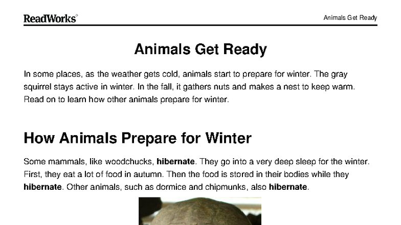 Animals Get Ready: Winter Preparation Strategies for Grades 4-6 - Studocu