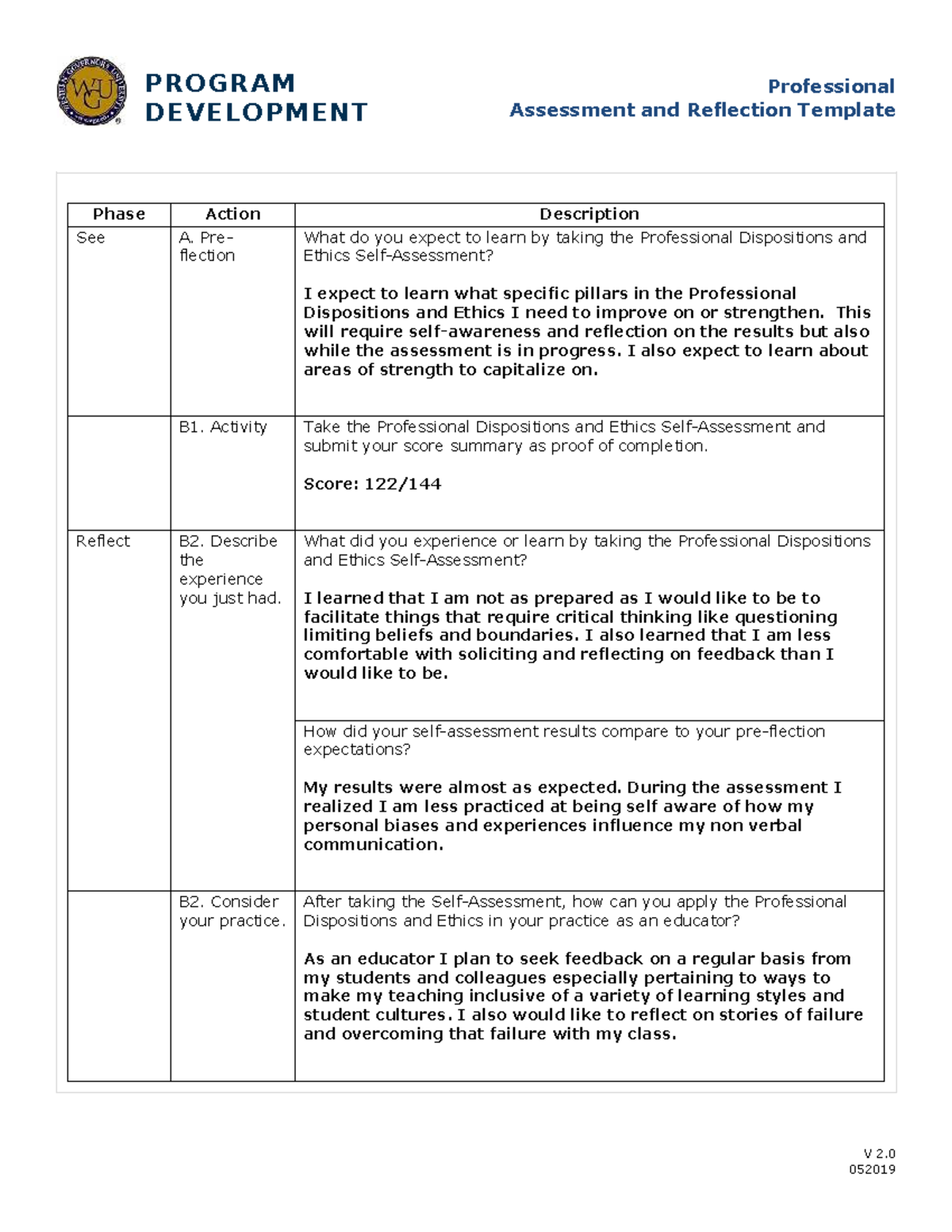 D752 Task 1 - Reflection on Professional Dispositions & Ethics - Studocu