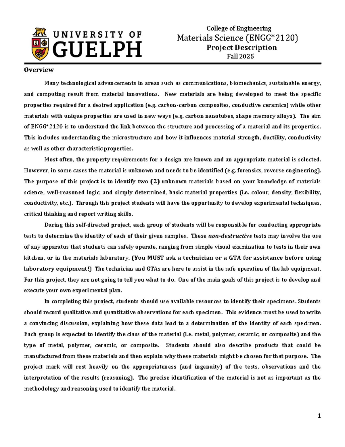ENGG 2120 Materials Science Project Overview - Fall 2025 - Studocu