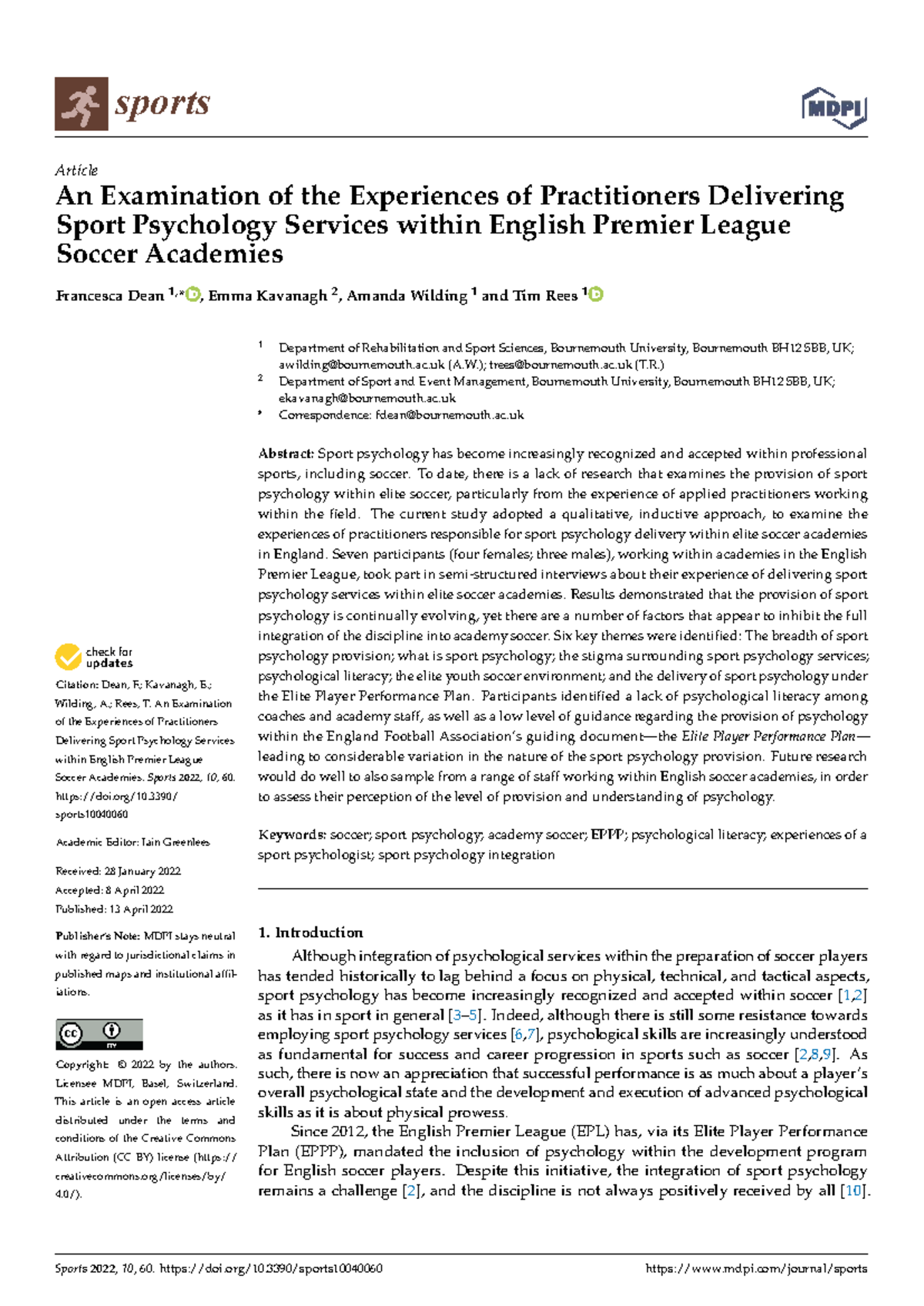 EPL 10:60 Final Exam - Insights on Sport Psychology in Soccer Academies ...
