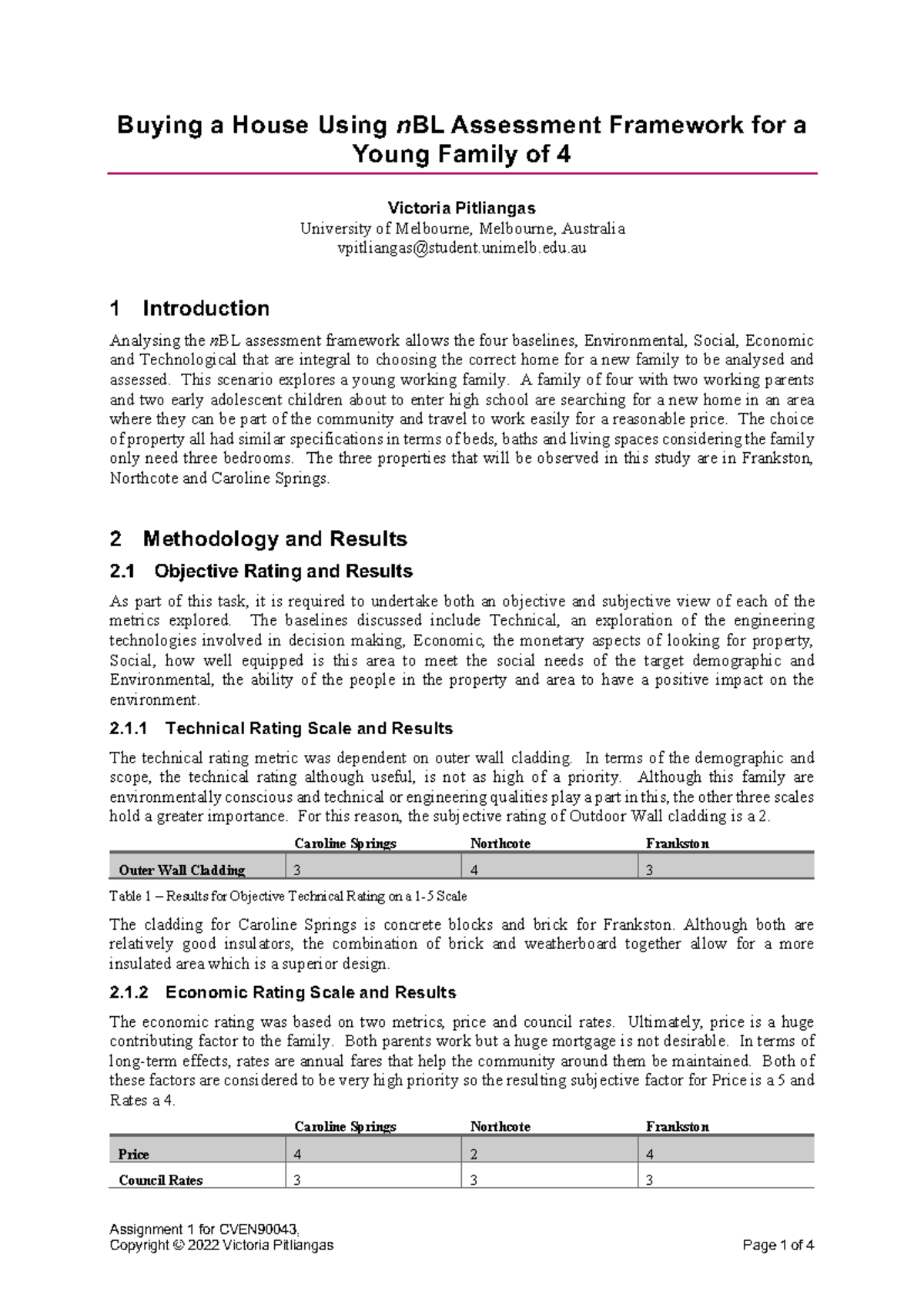 CVEN90043 Assignment 1: Assessment of Housing Options for a Family ...