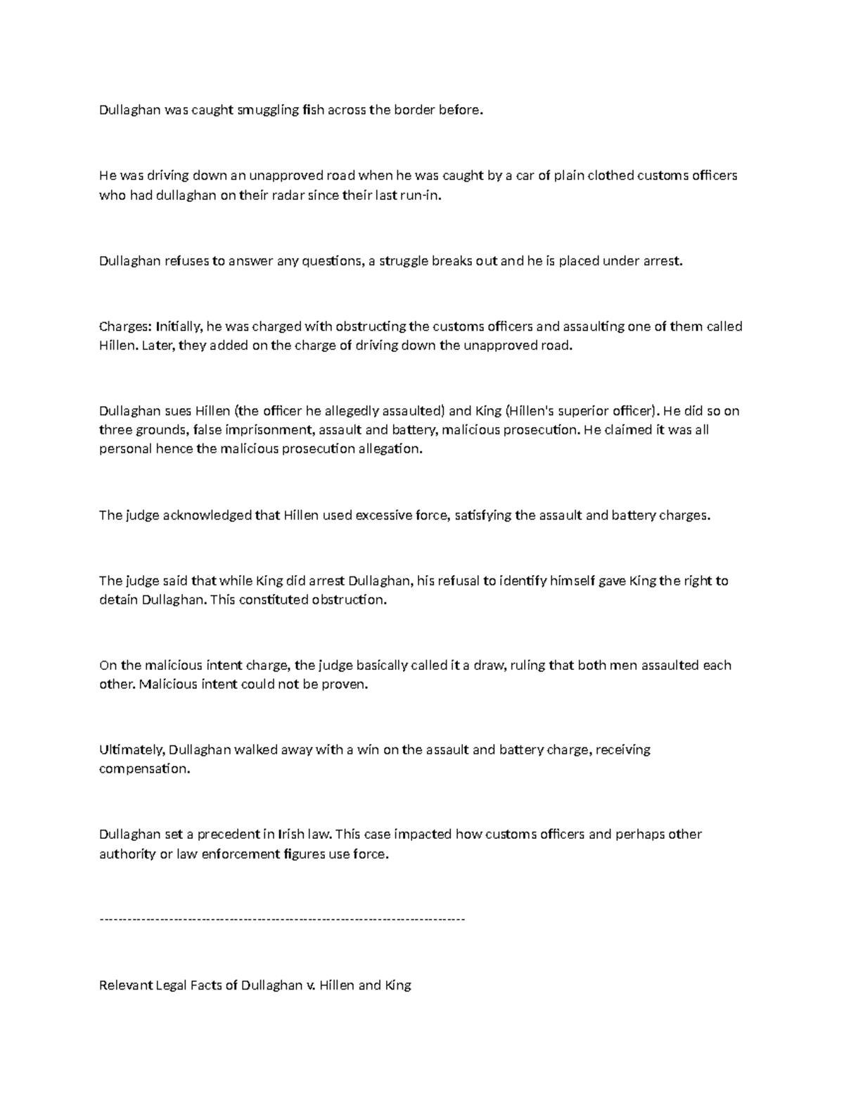 Dullaghan v. Hillen & King: Legal Case Analysis and Precedent - Studocu
