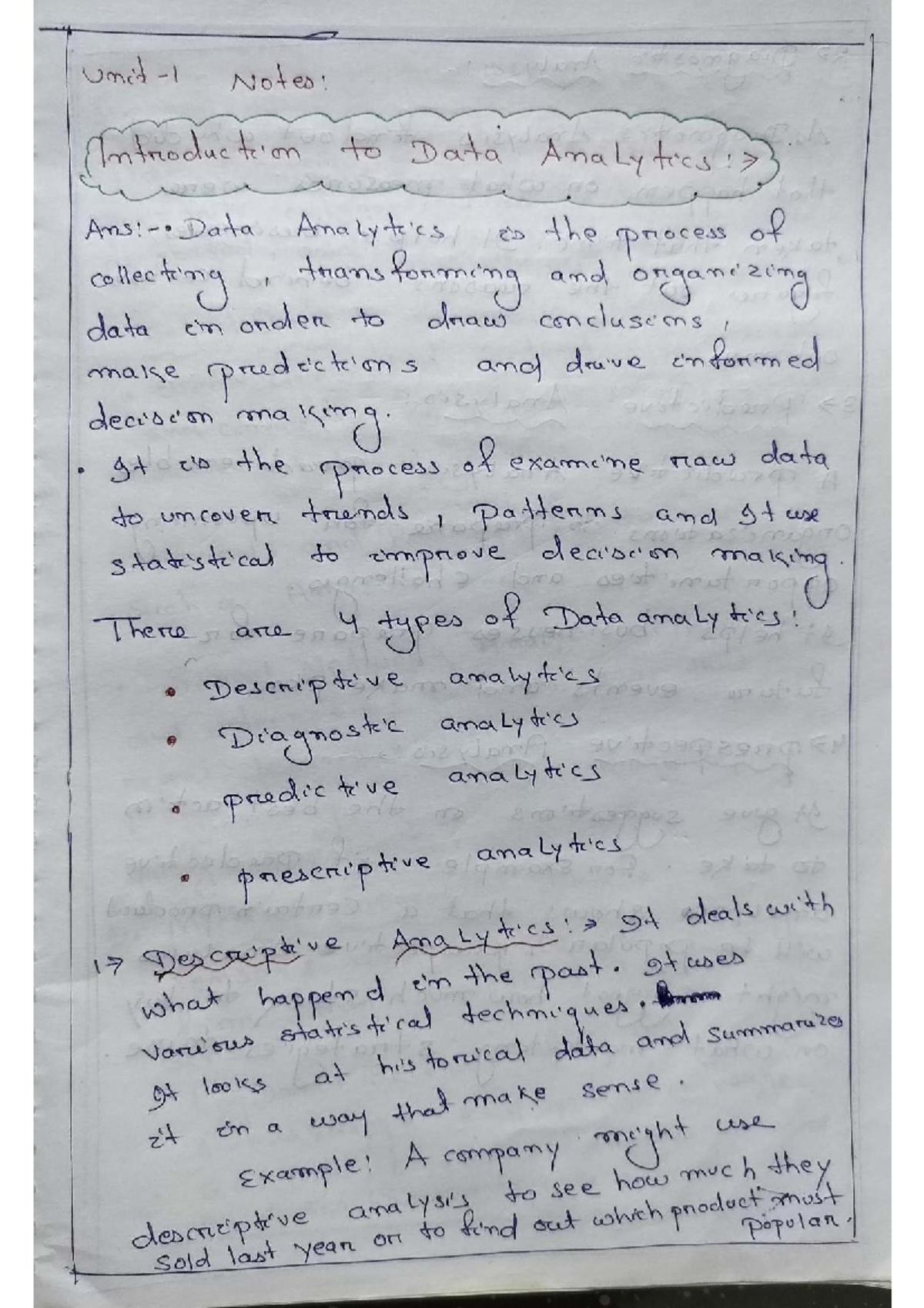 Data Analytics Notes (UNIT I) - Comprehensive Overview - Studocu