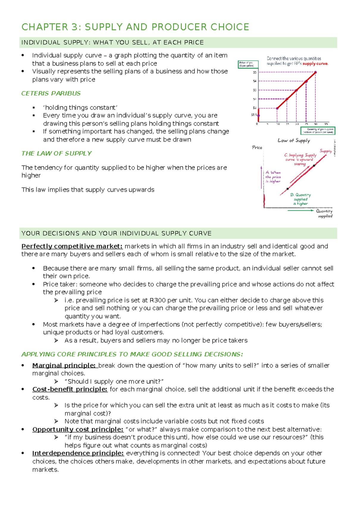 ECC101: Chapter 3 - Supply and Producer Choice Overview - Studocu