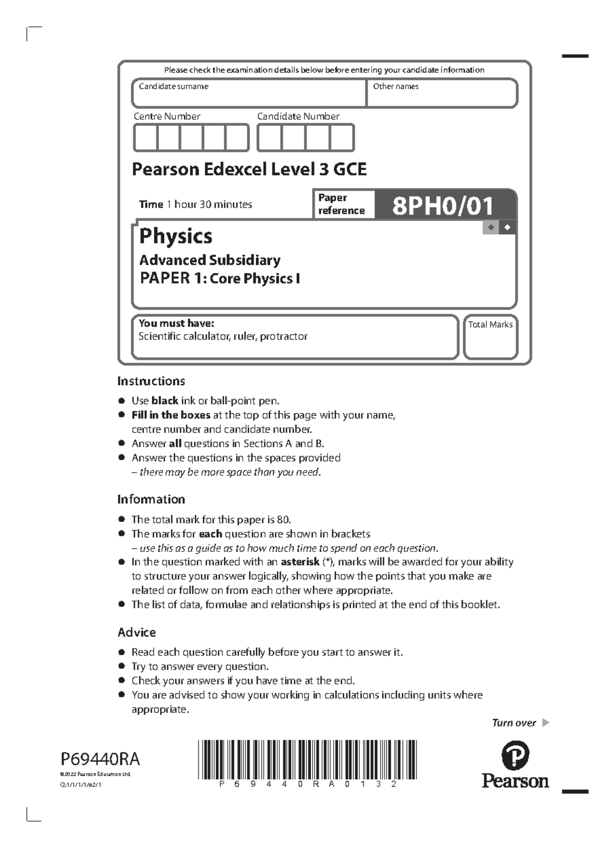 A Level Physics AS Paper 1: Core Physics Exam Instructions and Details ...