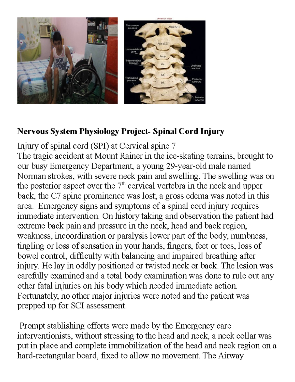 Neurophysiology Project: Spinal Cord Injury Case Study (NSP 101) - Studocu