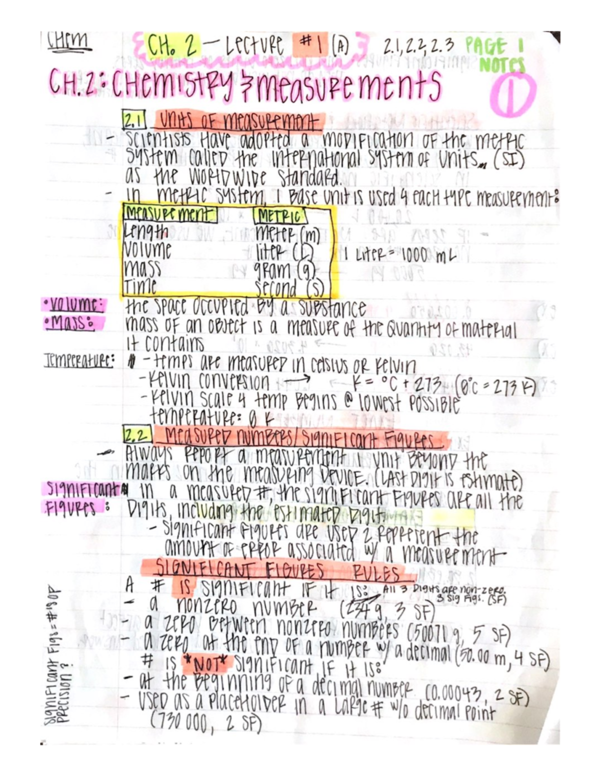 Chem121 Ch 2 Lecture Notes: Chemistry Measurements Overview ...
