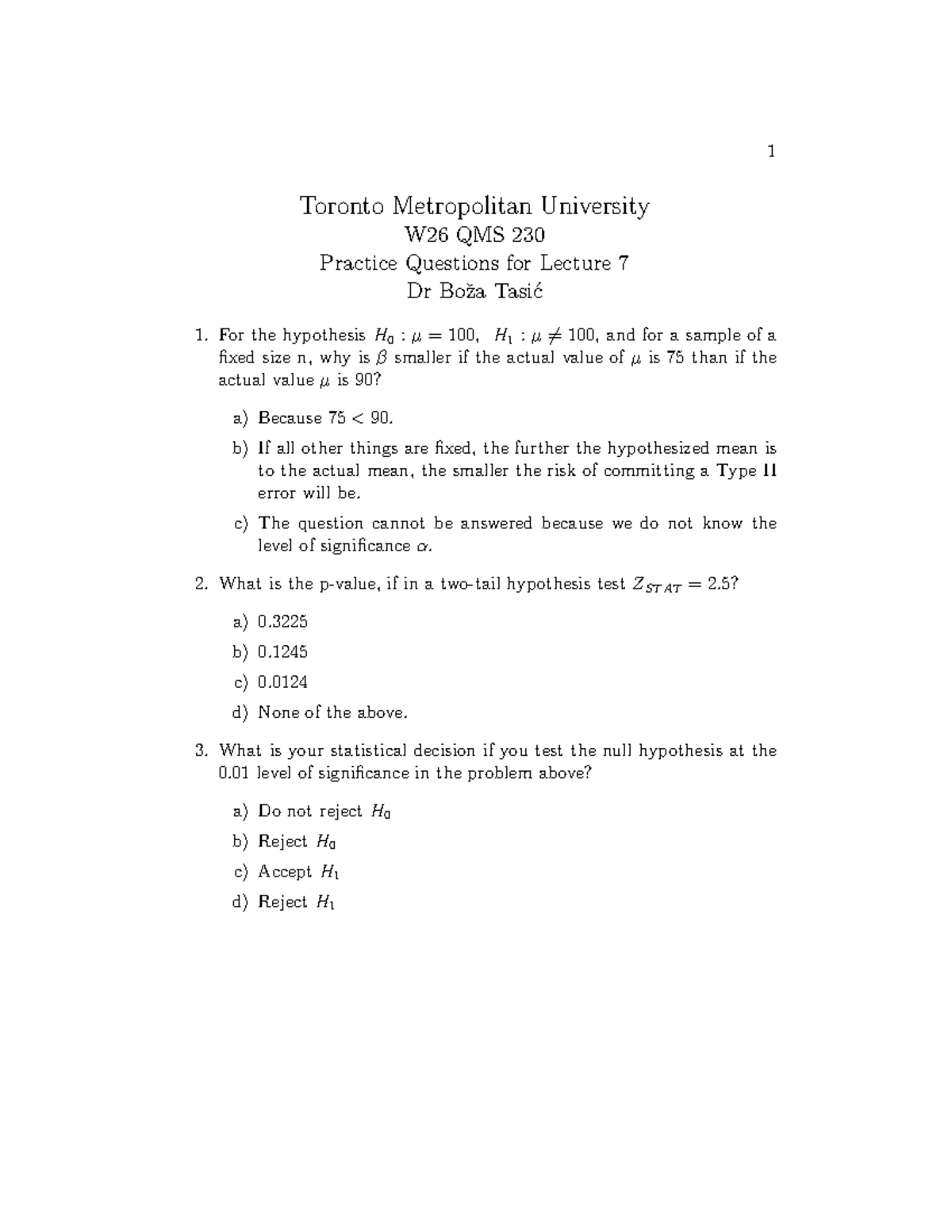 QMS 230 W26 Lecture 7 Practice Questions by Dr. Boža Tasić - Studocu