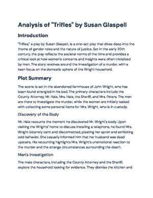 Analysis of "Trifles" by Susan Glaspell: Themes of Gender and Justice ...
