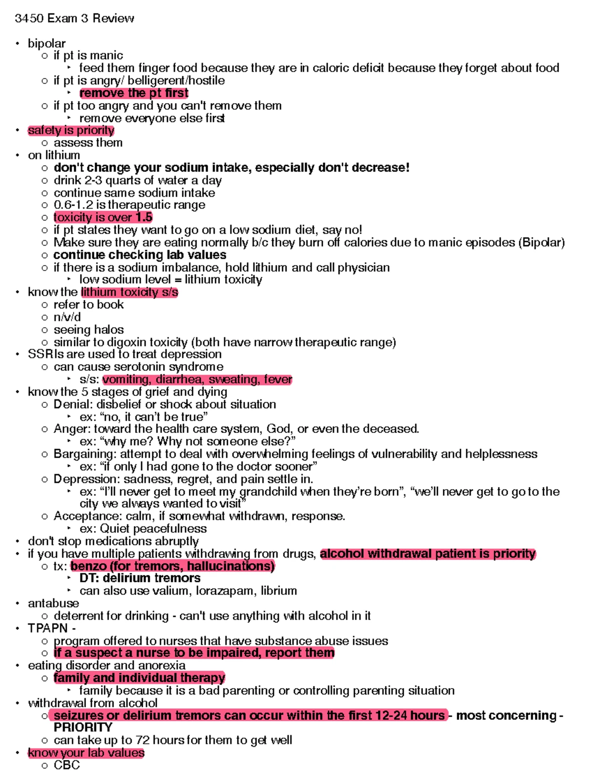 3450 mental exam 3 - Good - EXAM #3 REVIEW – MENTAL HEALTH Anorexia ...