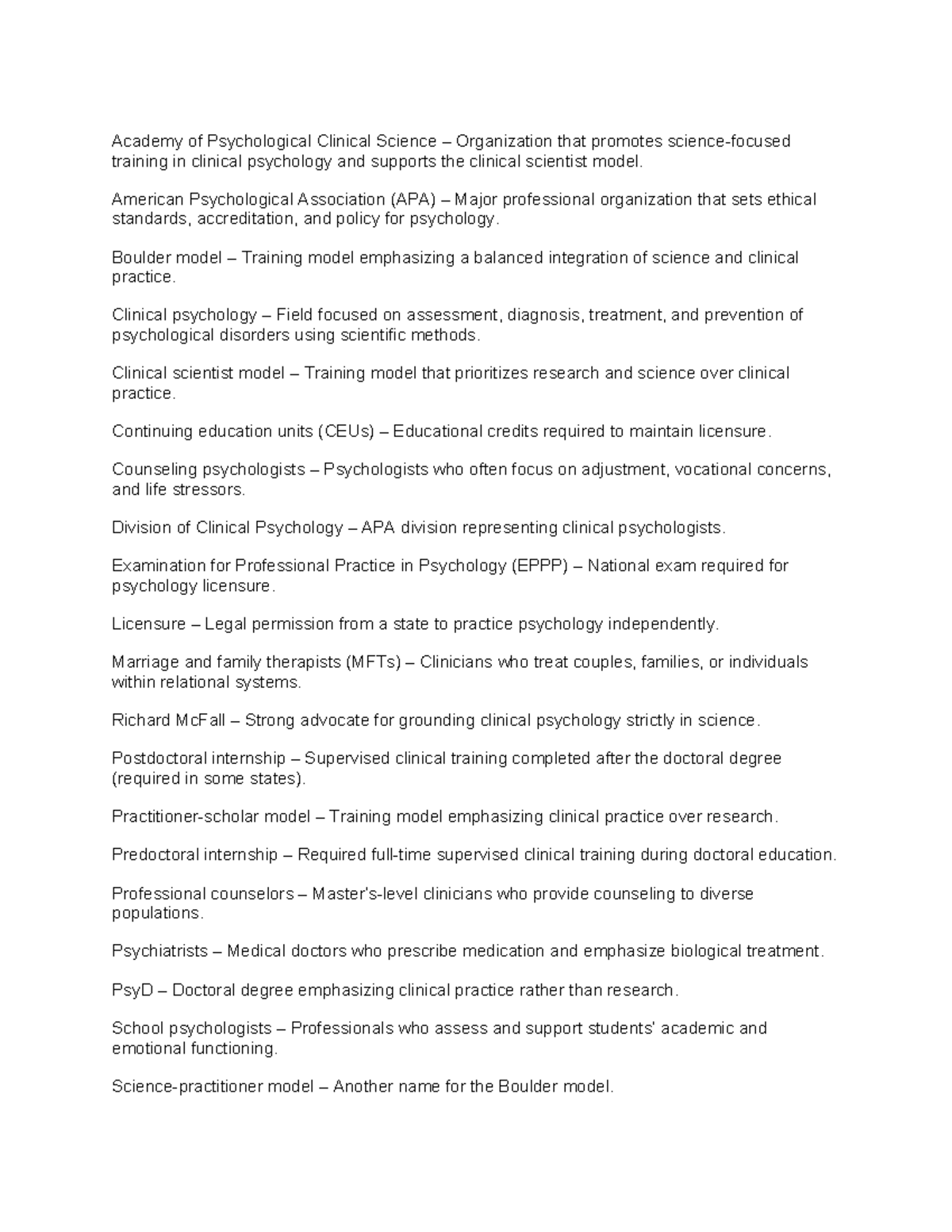Clinical Psychology (PSY 101) Exam 1 Study Guide - Studocu