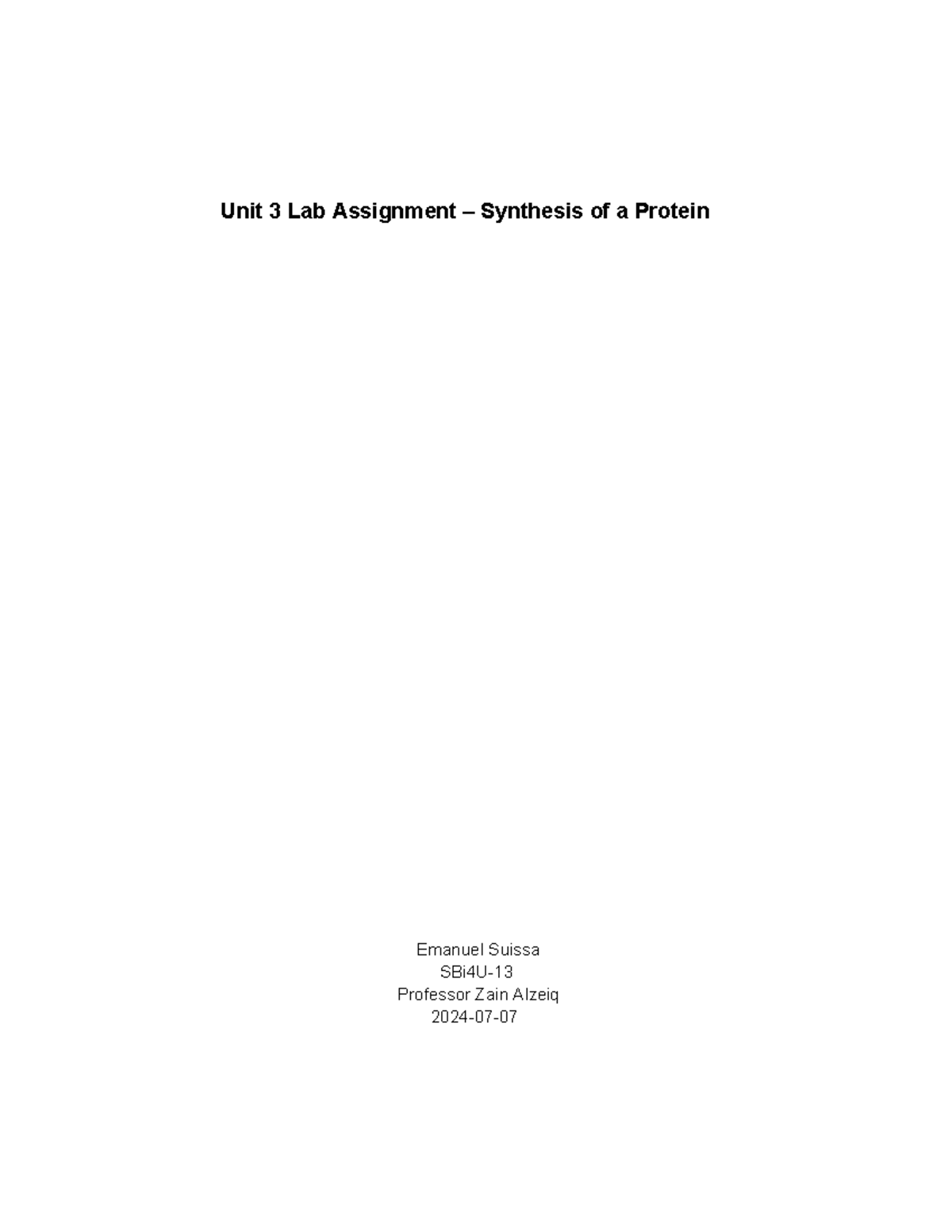 Lab 3: Protein Synthesis and Sequence Analysis - SBi4U - Studocu