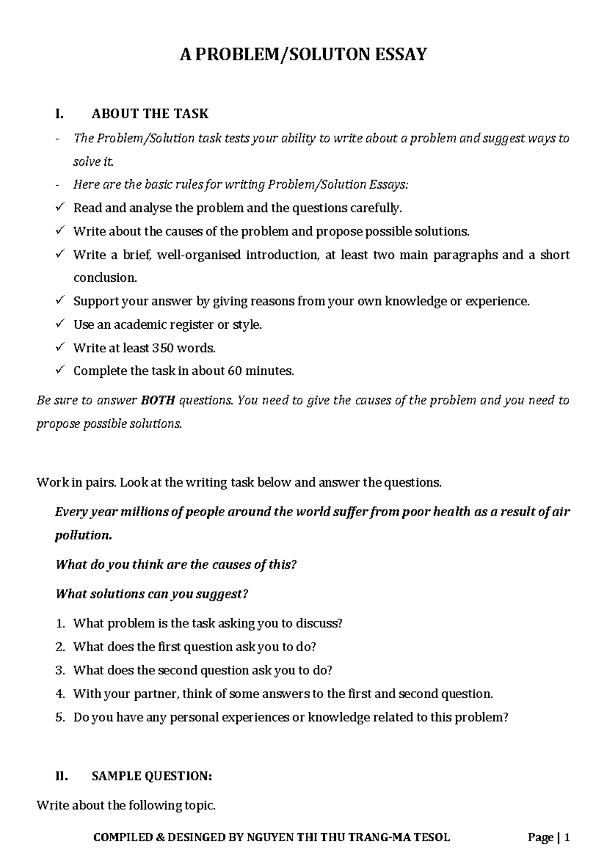 Problem-Solution Essay Writing Guide for ELA 101 Students - Studocu