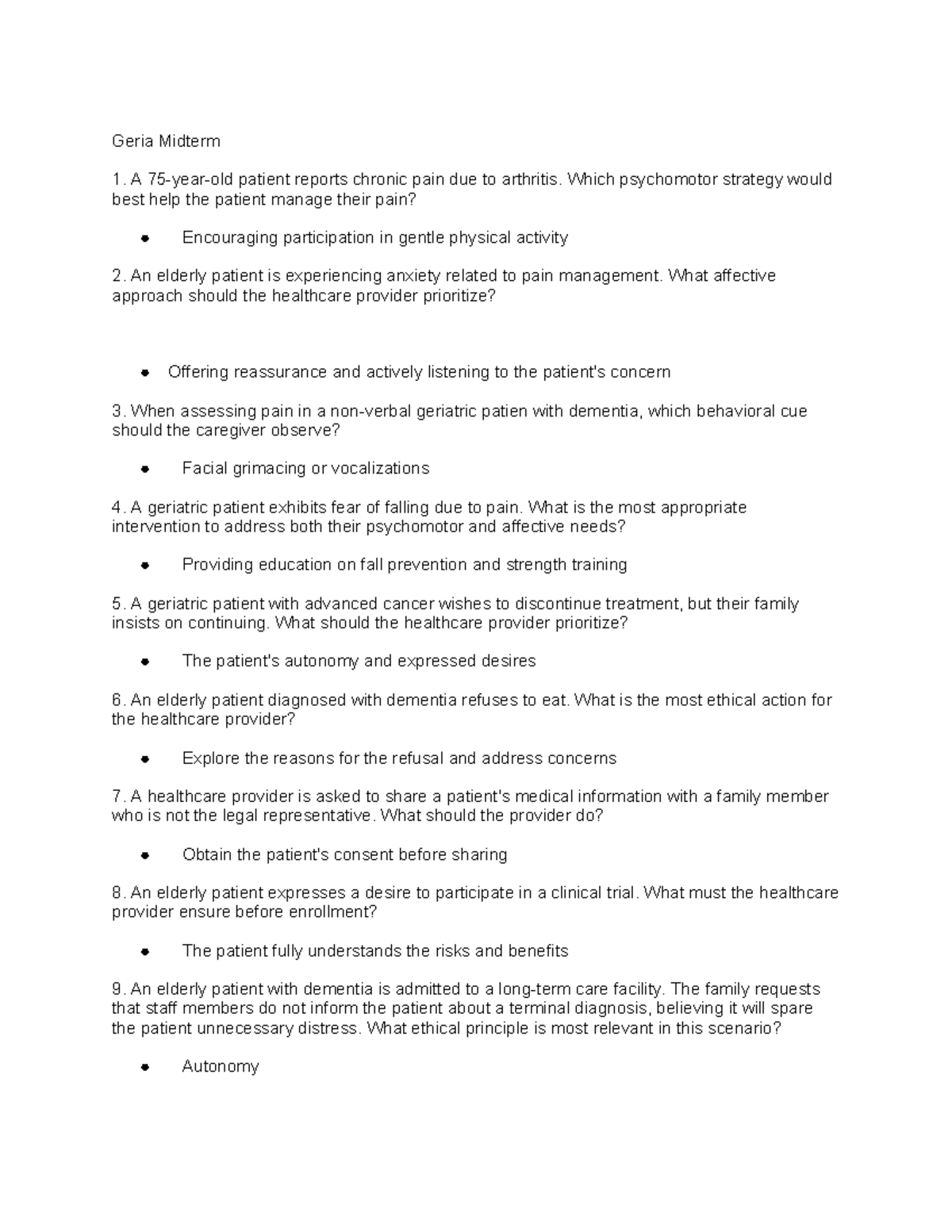 Geria midterms - quizzes - Geria Midterm A 75-year-old patient reports chronic pain due to - Studocu