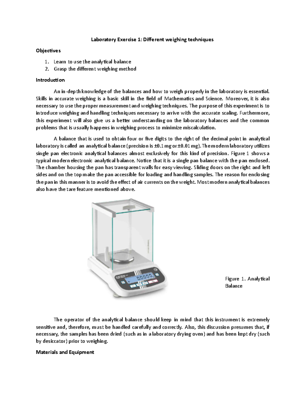 Analytical Chemistry Laboratory 1 - Laboratory Exercise 1: Different ...