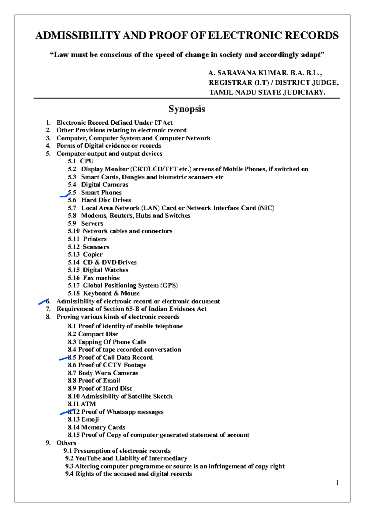 Admissibility and Proof of Electronic Records: Legal Framework and ...