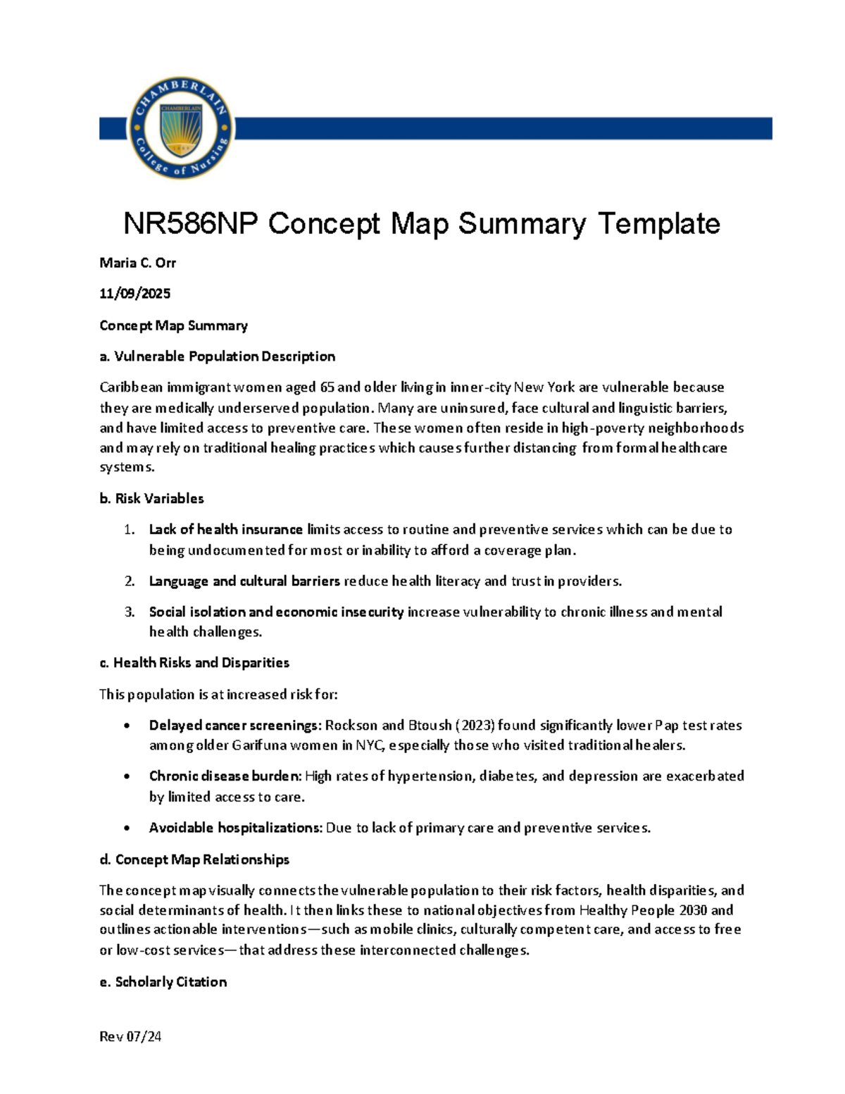 NR586NP Concept Map Summary: Vulnerable Caribbean Immigrant Women - Studocu