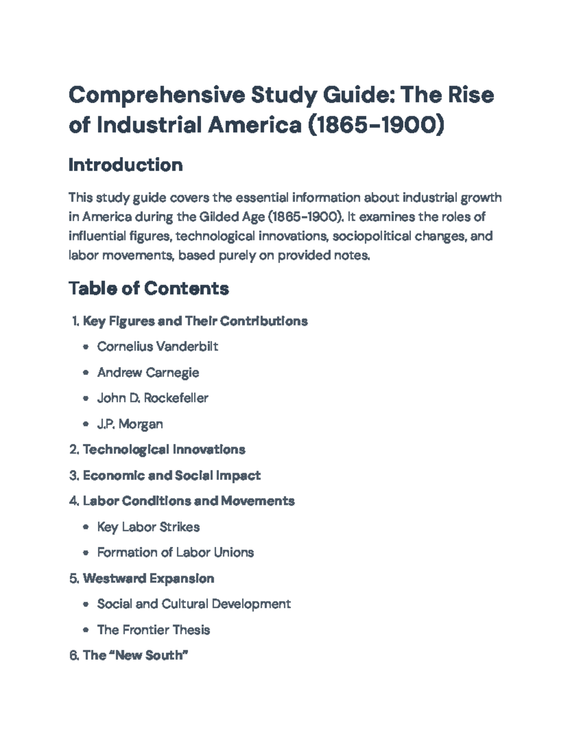 Comprehensive Study Guide: Industrial America (1865-1900) Overview ...