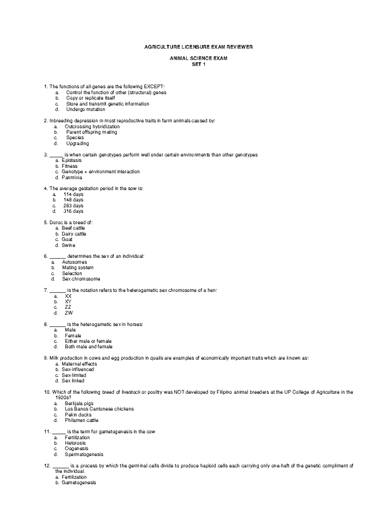 Animal Science Licensure Exam Review: Mock Test & Key Topics - Studocu