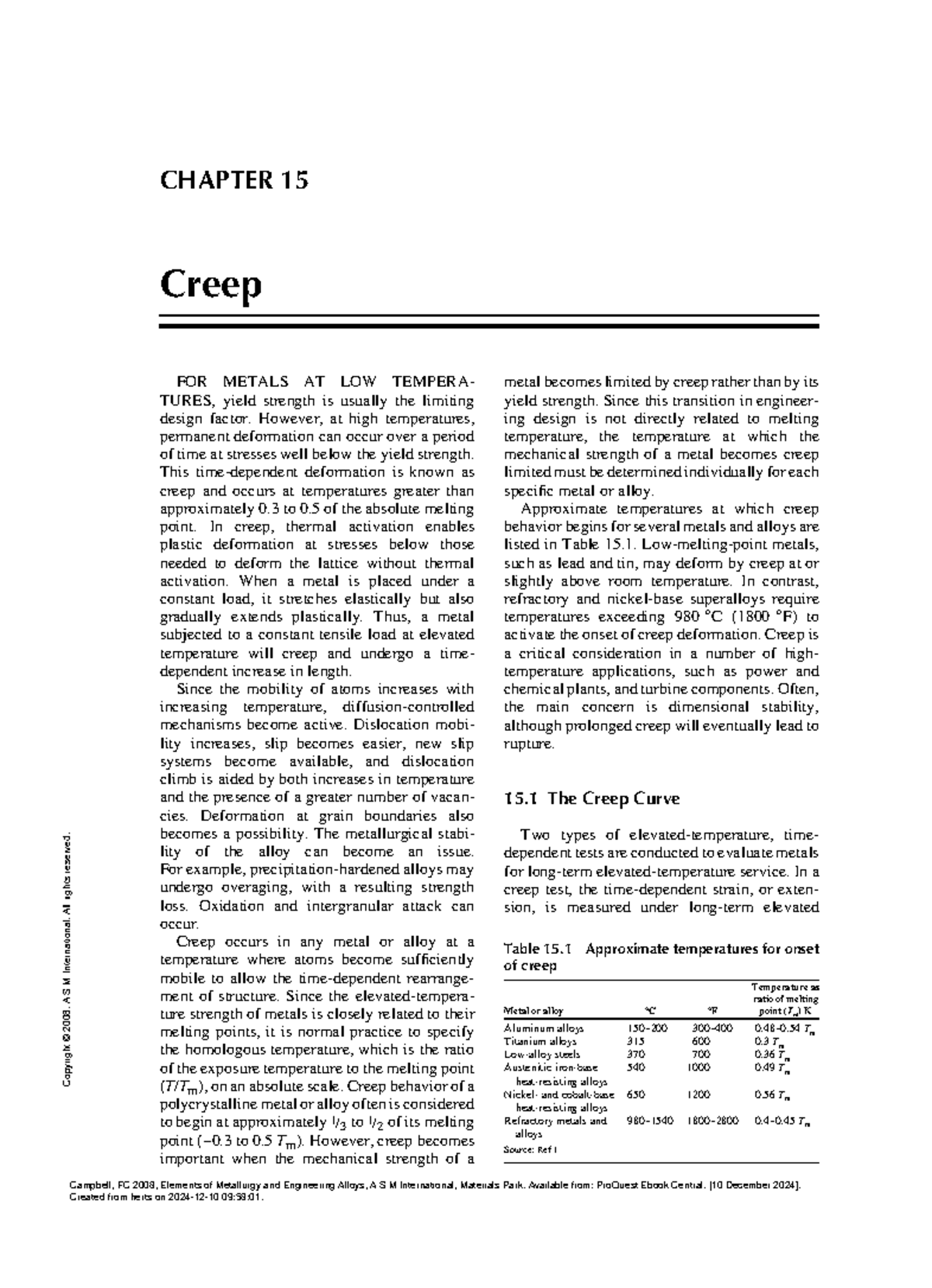 Creep Behavior and Testing of Metals - MET 5224 Chapter 15 Notes ...