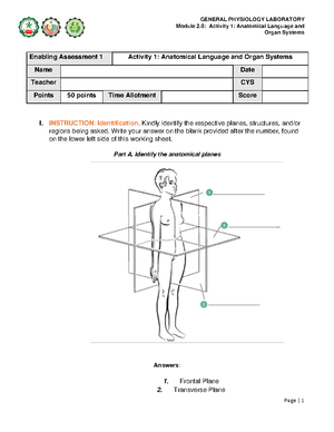 Enabling Assessment 1 - Anatomical Language and Organ Systems v ...