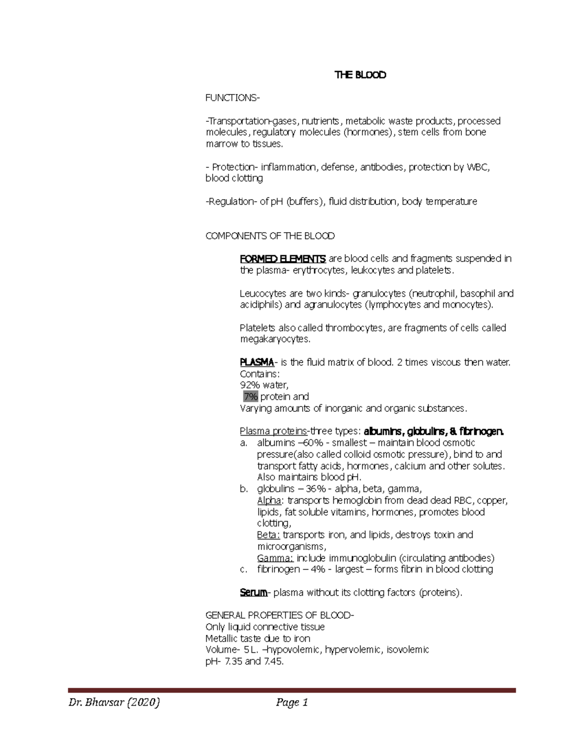 AP2 Chapter 18 Blood - THE BLOOD FUNCTIONS-Transportation-gases ...