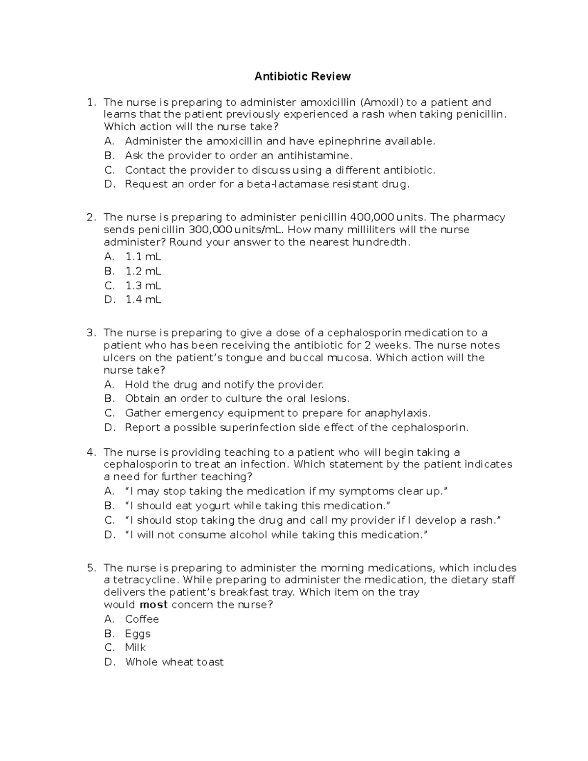 Antibiotic Review Q&A: Key Concepts & Nursing Considerations - Studocu