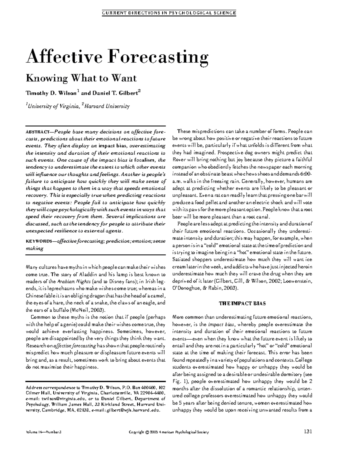 Self-Affective Forecasting: Understanding Emotional Predictions in Psychology - Studocu