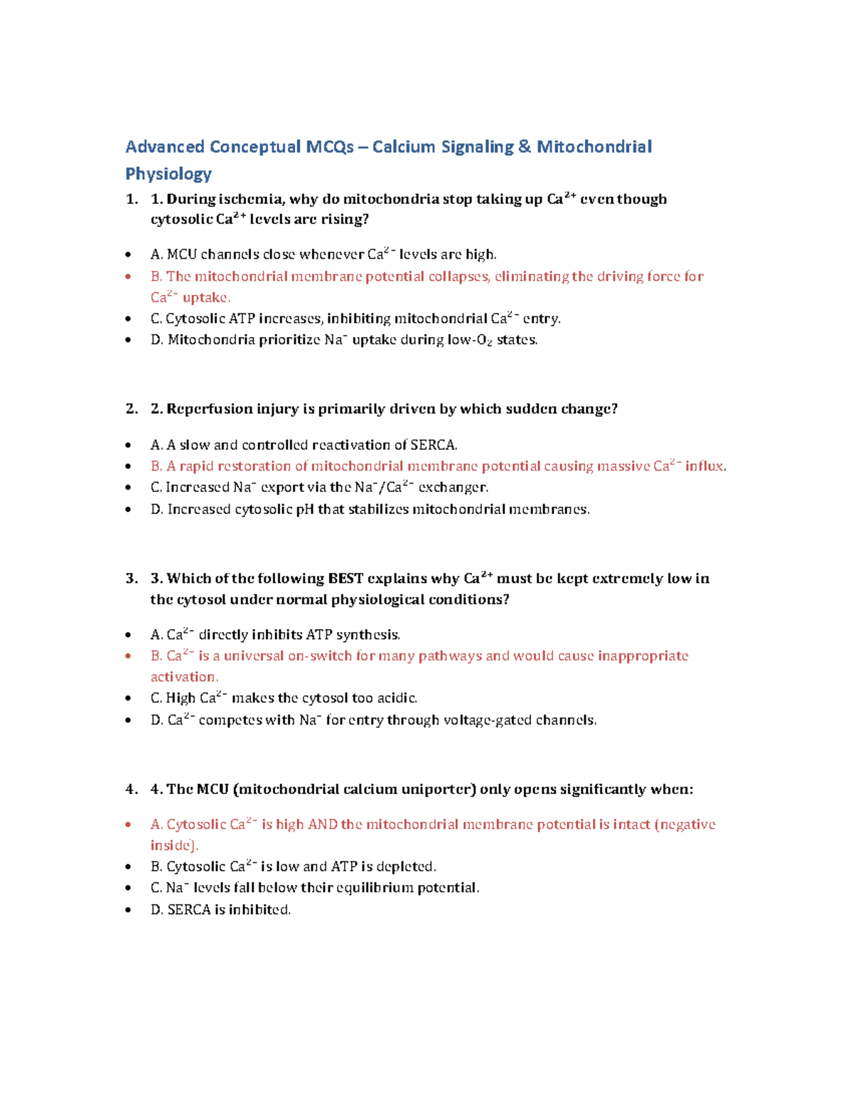 Advanced Conceptual MCQs on Calcium Signaling & Mitochondrial ...