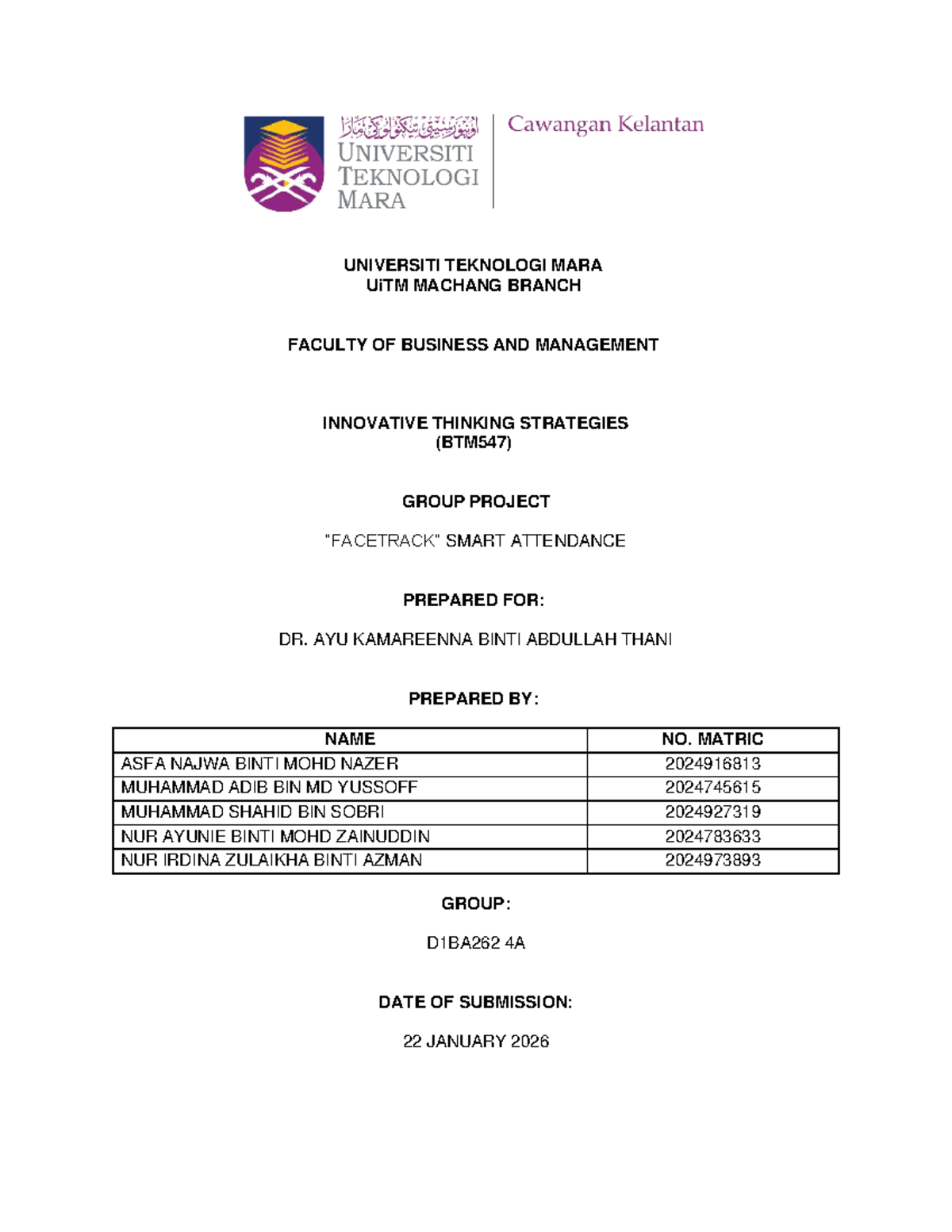 BTM547 - Group Project on Smart Attendance System Using FaceTrack - Studocu
