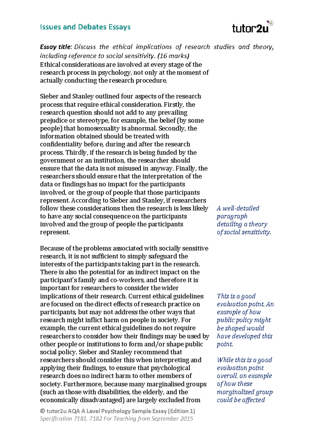 AQA A Level Psychology 08.6 Essay: Ethical Implications in Research ...