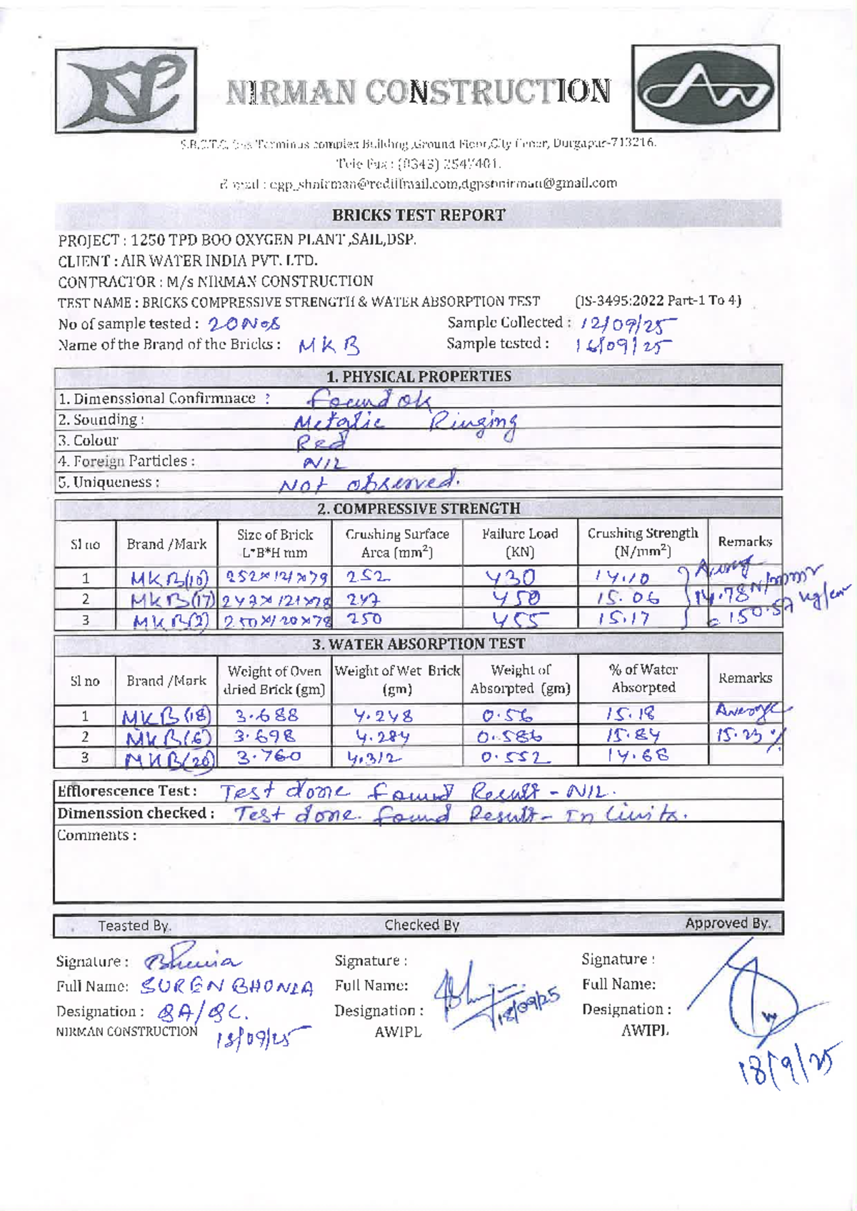 Bricks Test Report MKB - Compressive Strength & Water Absorption - Studocu