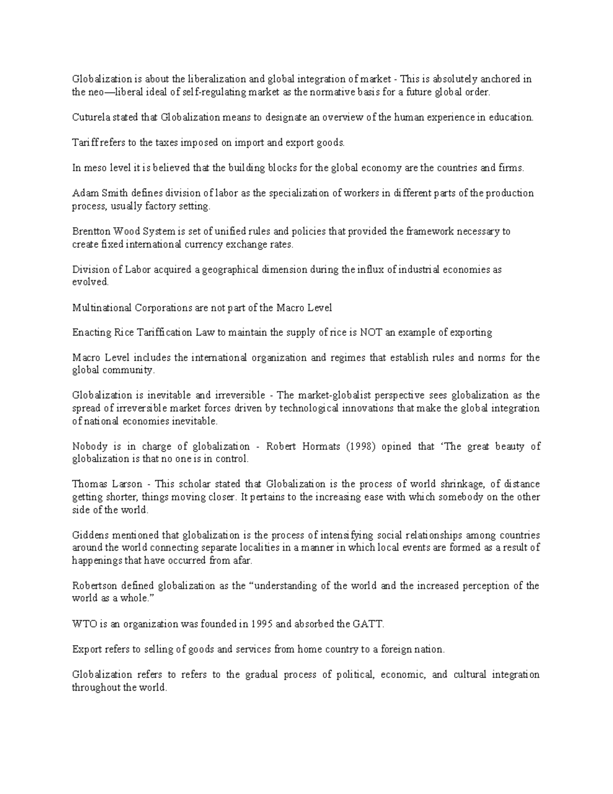 TCWD- Prelim Reviewer: Understanding Globalization and Market ...