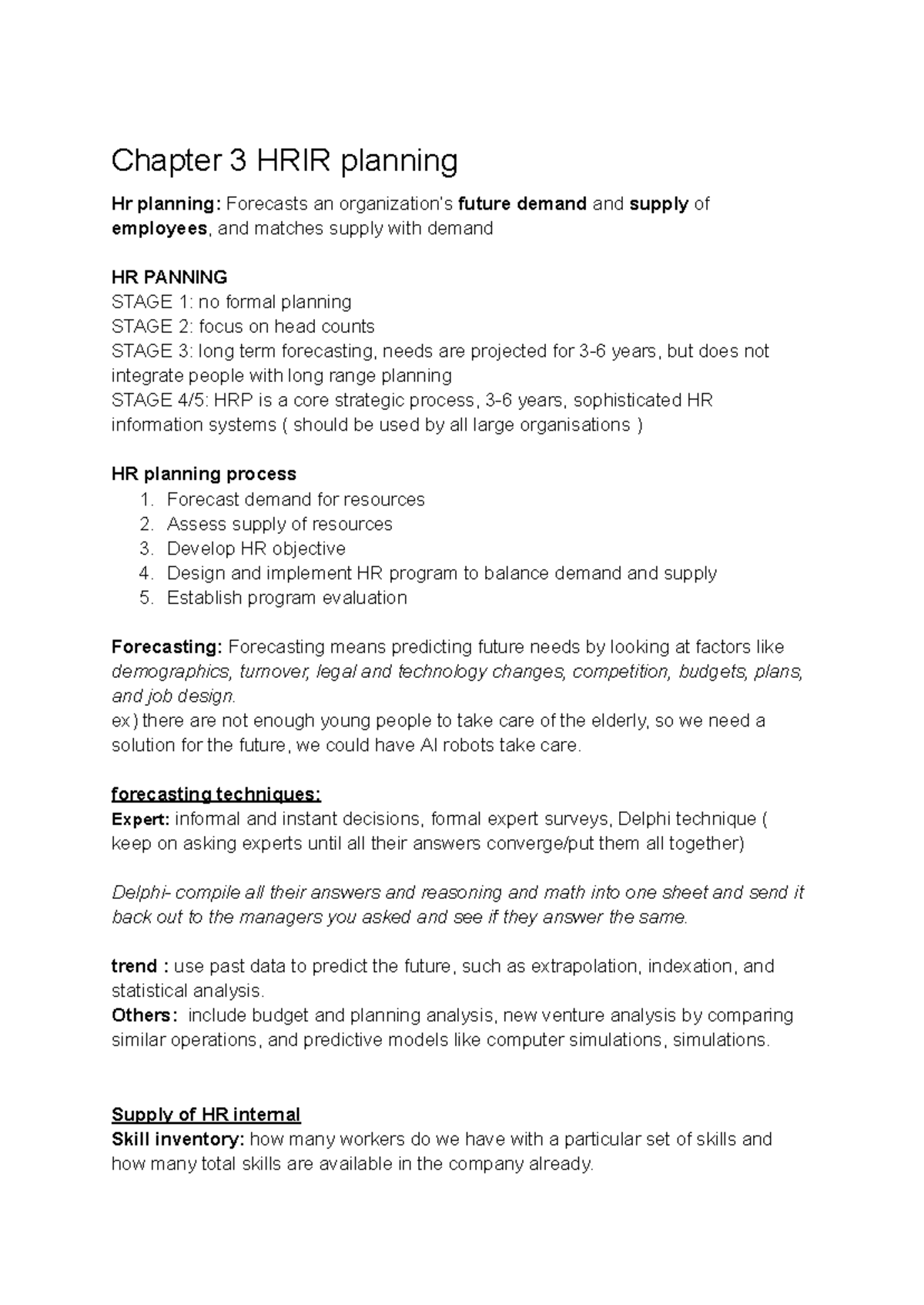 Chapter 3 HRIR: Employee Demand & Supply Forecasting Strategies - Studocu