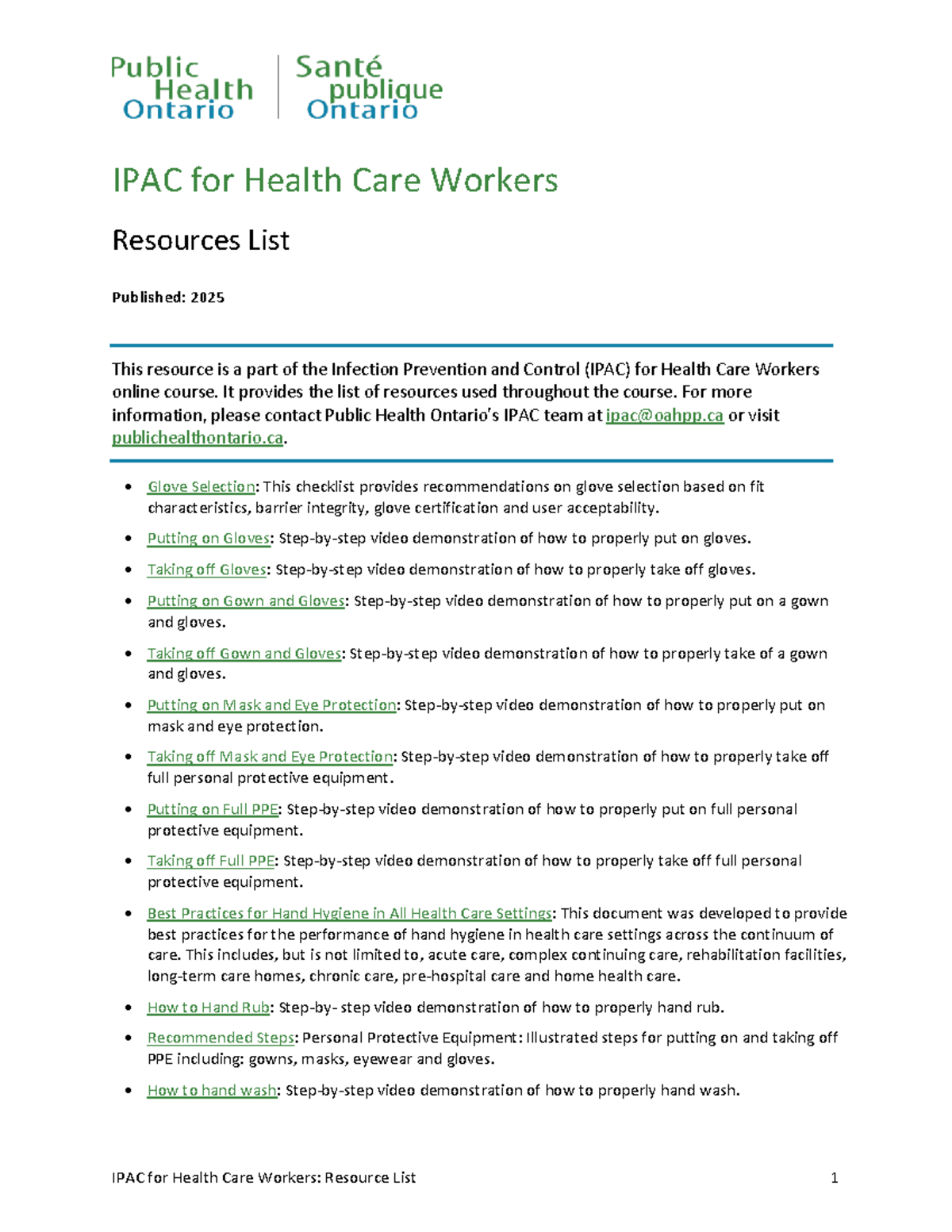 IPAC for Health Care Workers: Essential Resource List 2025 - Studocu