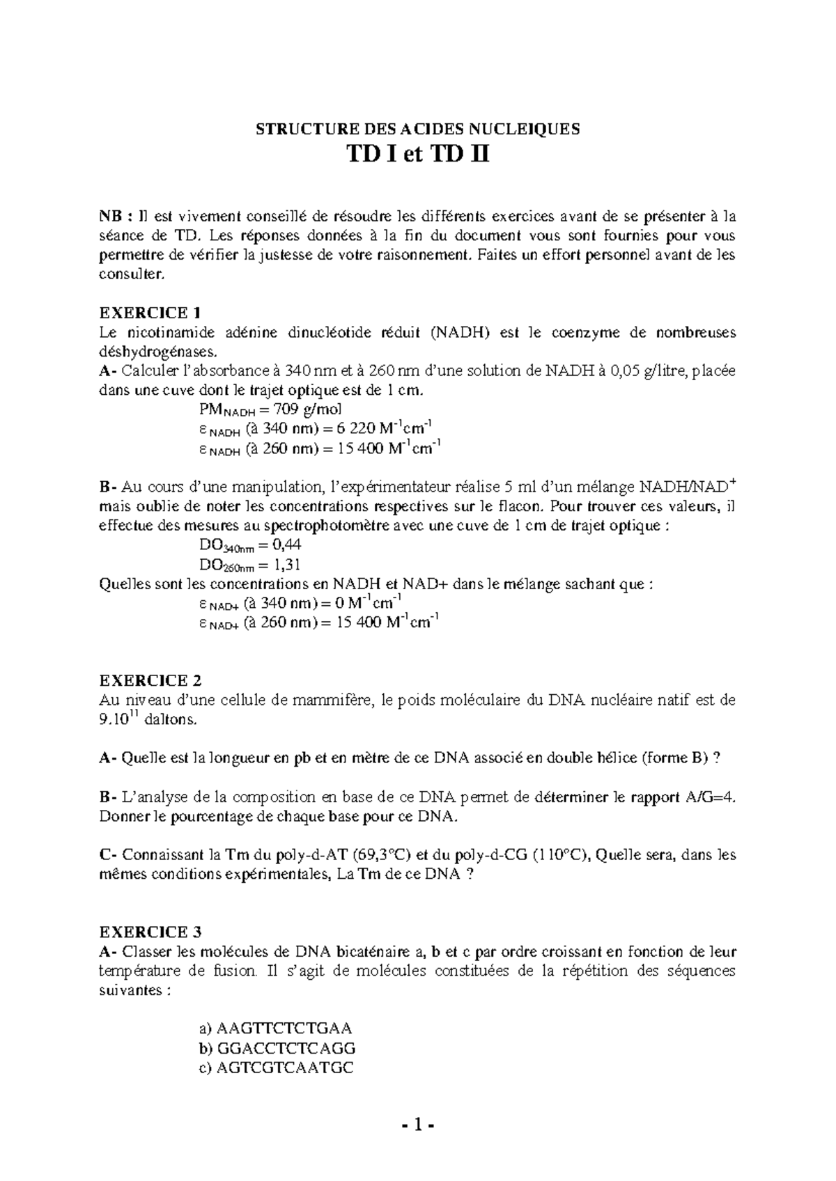 TD I et TD II de S3 - TD I et TD II de S3 - STRUCTURE DES ACIDES ...