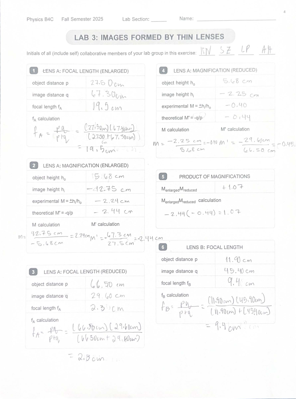 Lab 4 - Physics B4C Fall 2025: Thin Lenses and Image Formation - Studocu