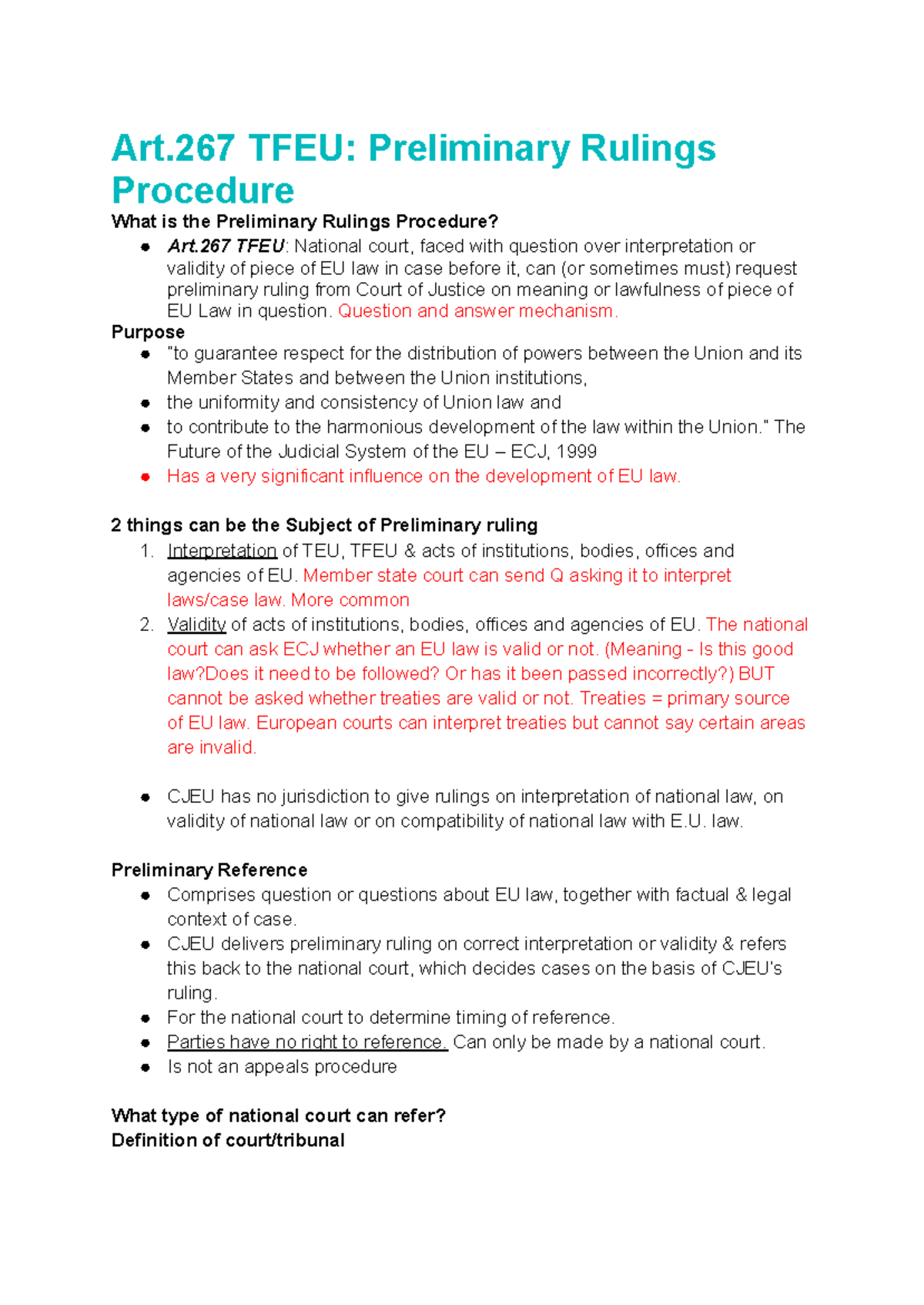 Art. 267 TFEU: Preliminary Rulings Procedure - Week 3 Lecture Notes ...