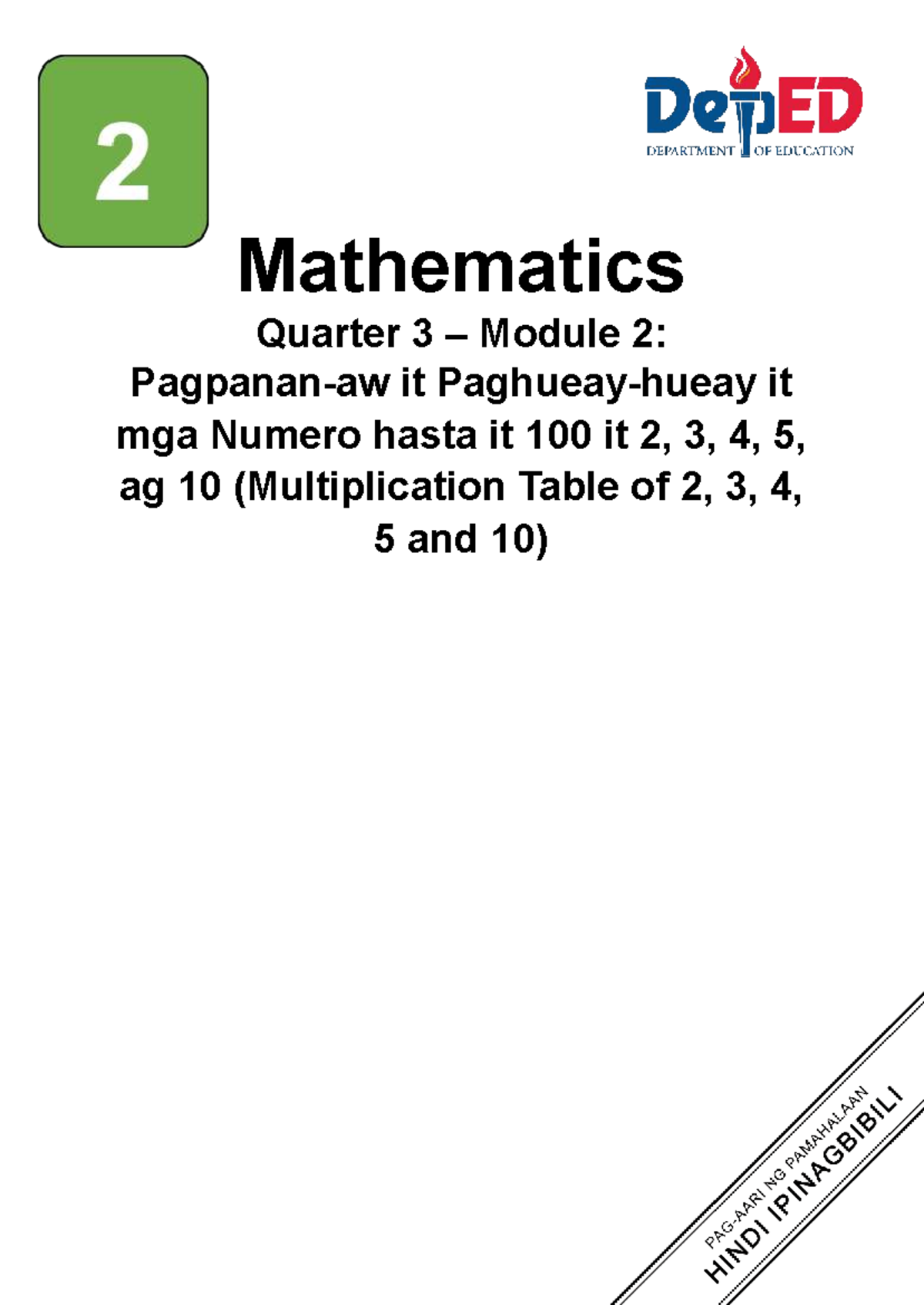 Math2-Q3-M2: Multiplication Tables of 2, 3, 4, 5, and 10 - Studocu