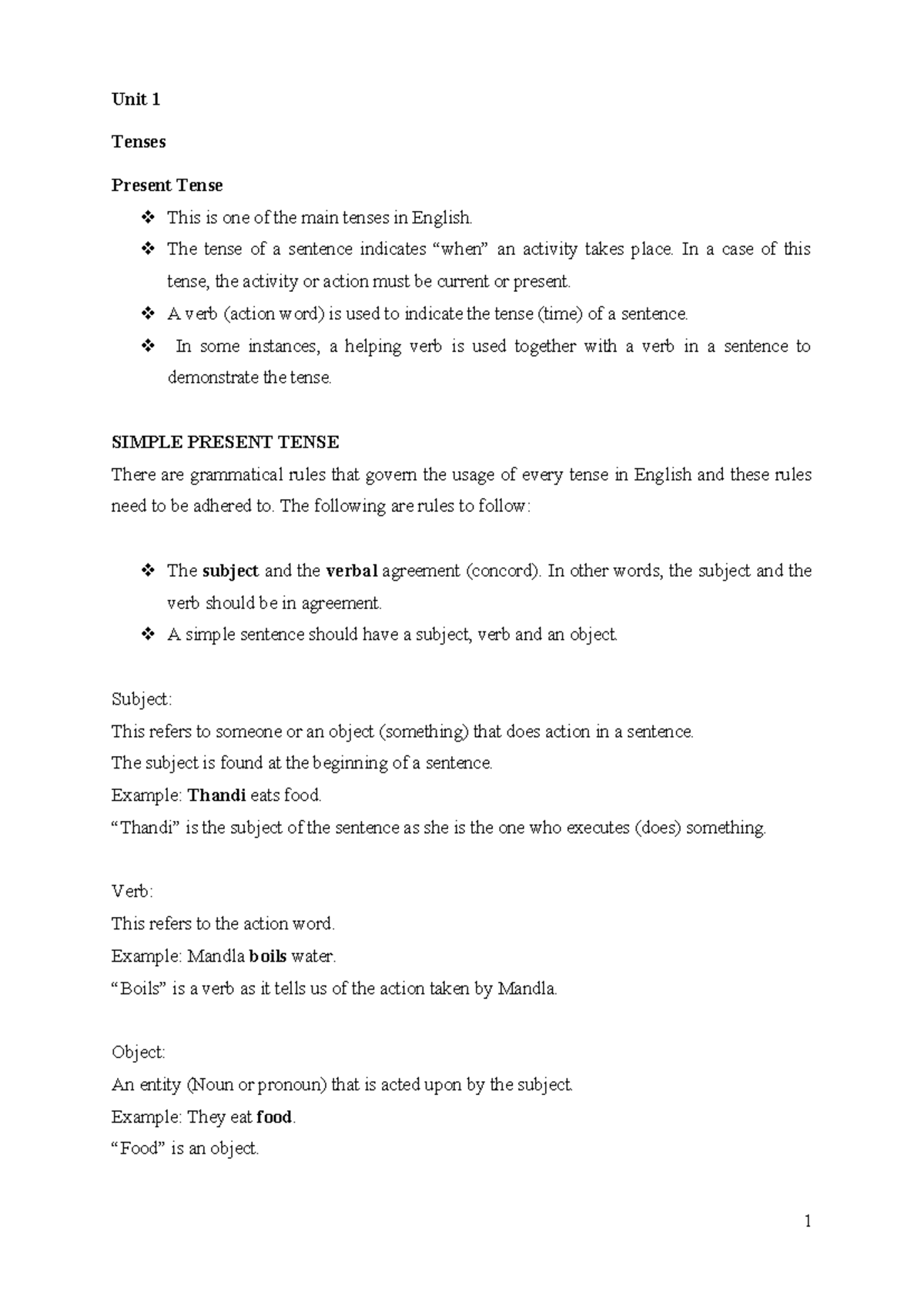 Unit 1: Understanding Present Tense - Notes for ENG101 - Studocu