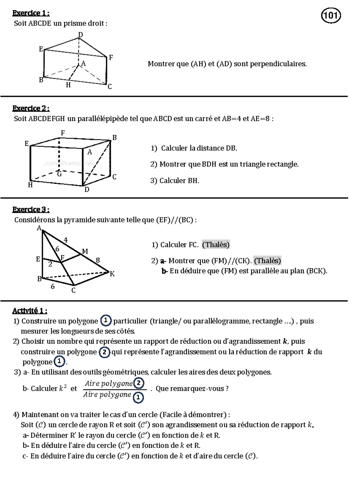 Cours 3AC : Exercice sur les Prismes et Polygones - Studocu