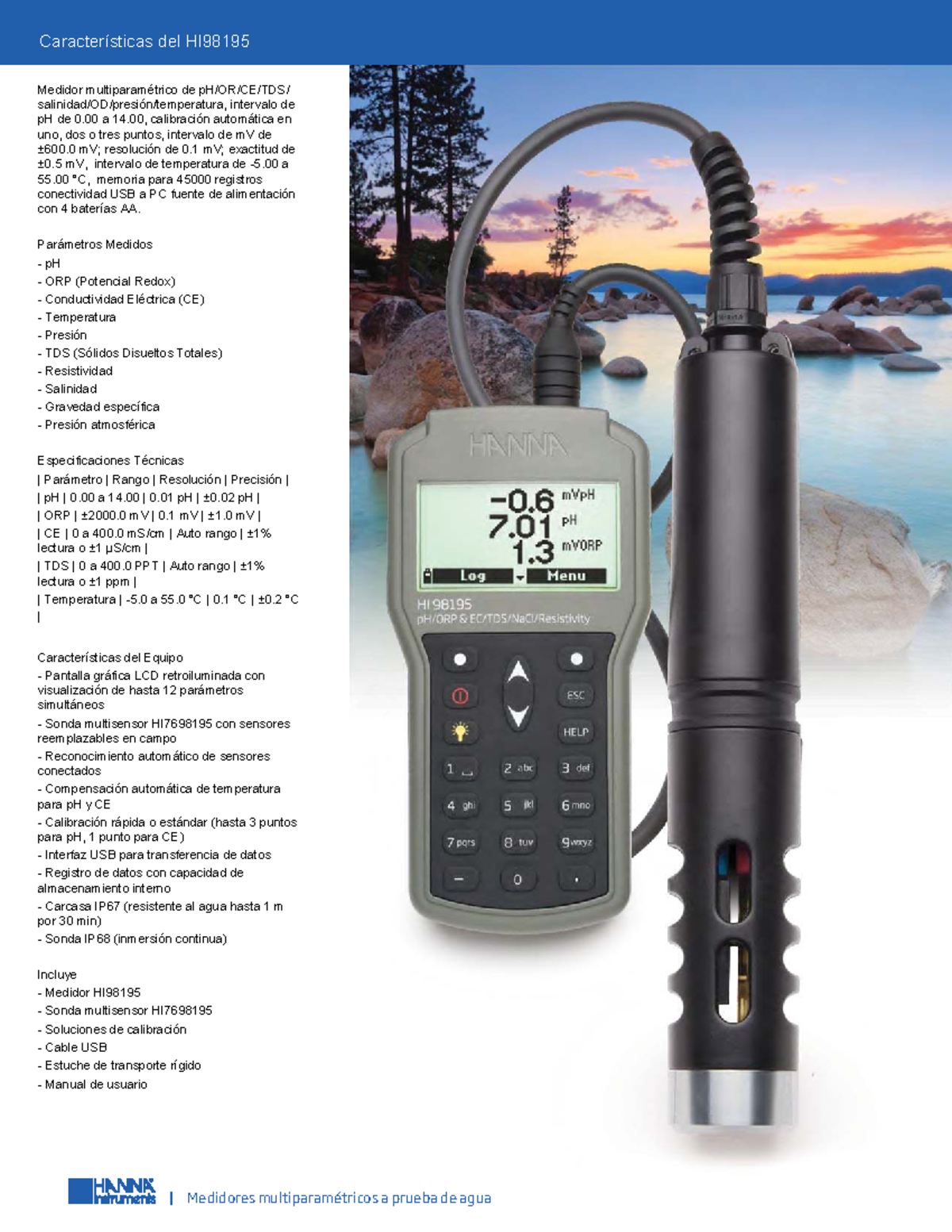 Características del Medidor HI98195: Multiparamétrico y Calibración ...
