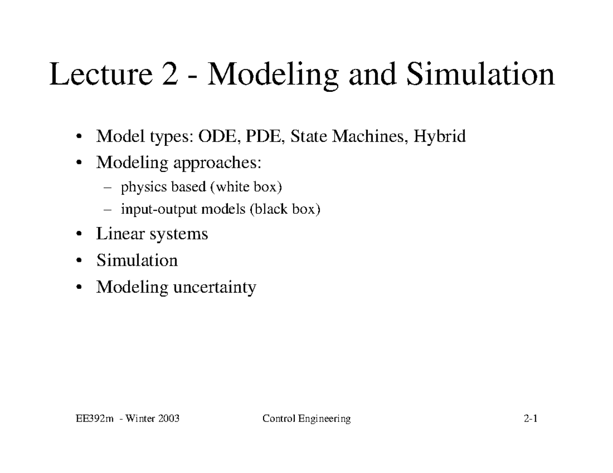 Lecture 2 Models - Yes - EE392m - Winter 2003 Control Engineering ...