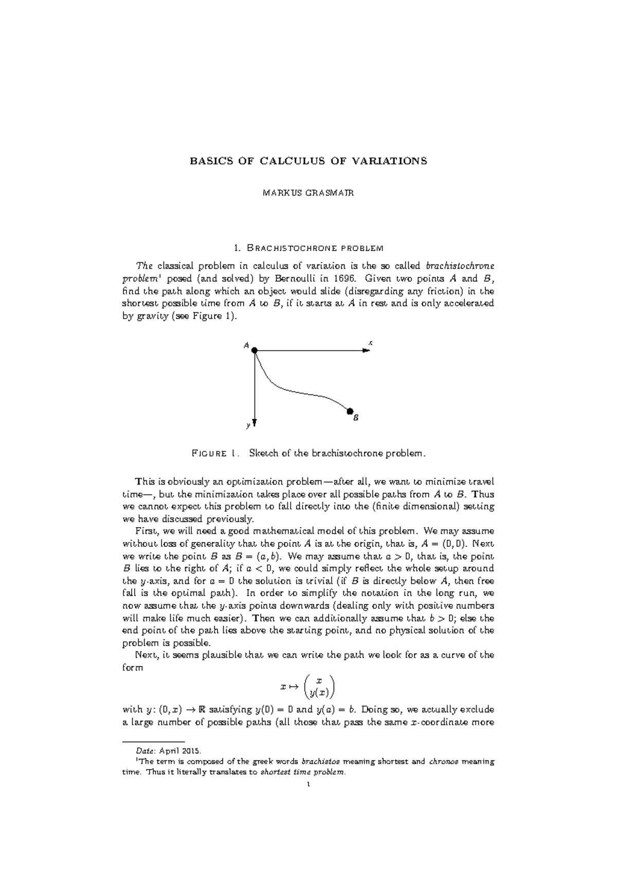 Basics Of Calculus Of Variations Brachistochrone Problem Analysis