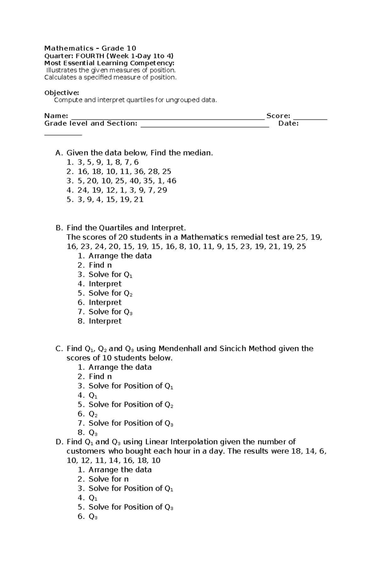 MATH-10- Worksheets-QTR-4-Week-1 - Mathematics – Grade 10 Quarter ...