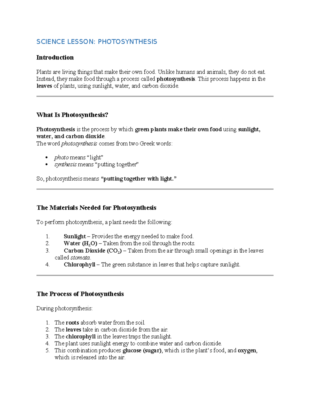 SCI 101: Photosynthesis Lesson Overview and Importance - Studocu